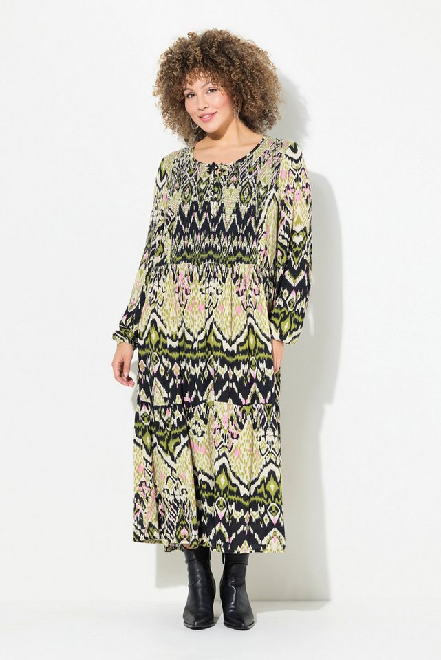Ulla Popken Midikleid Midikleid gesmokt A-Linie Rundhals Langarm Ulla Popken Midikleid Midikleid gesmokt A-Linie Rundhals Langarm