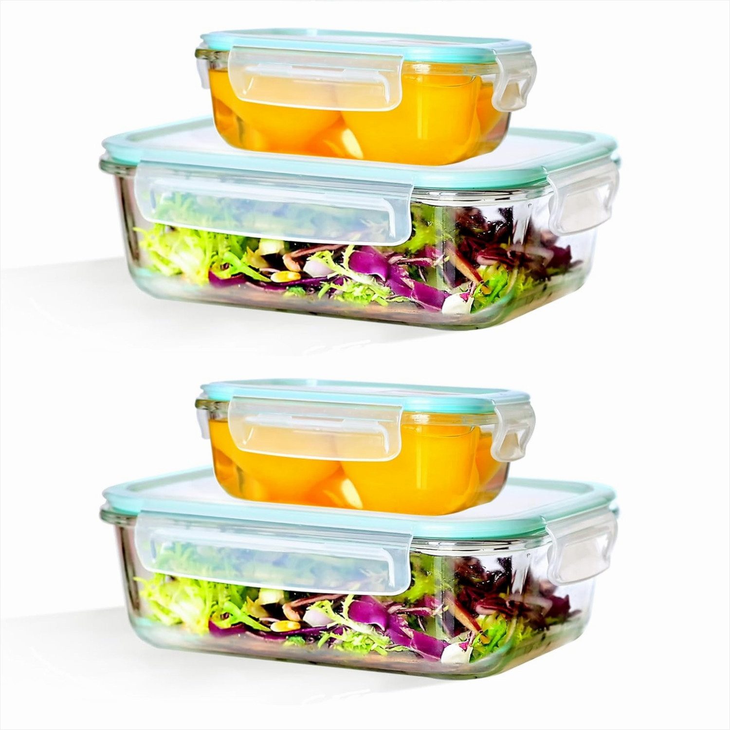 KingLux Frischhaltedose 4Stk.Glasbehälter Mit Deckel (2*1040ml+2*370ml), Meal Prep Boxen ...