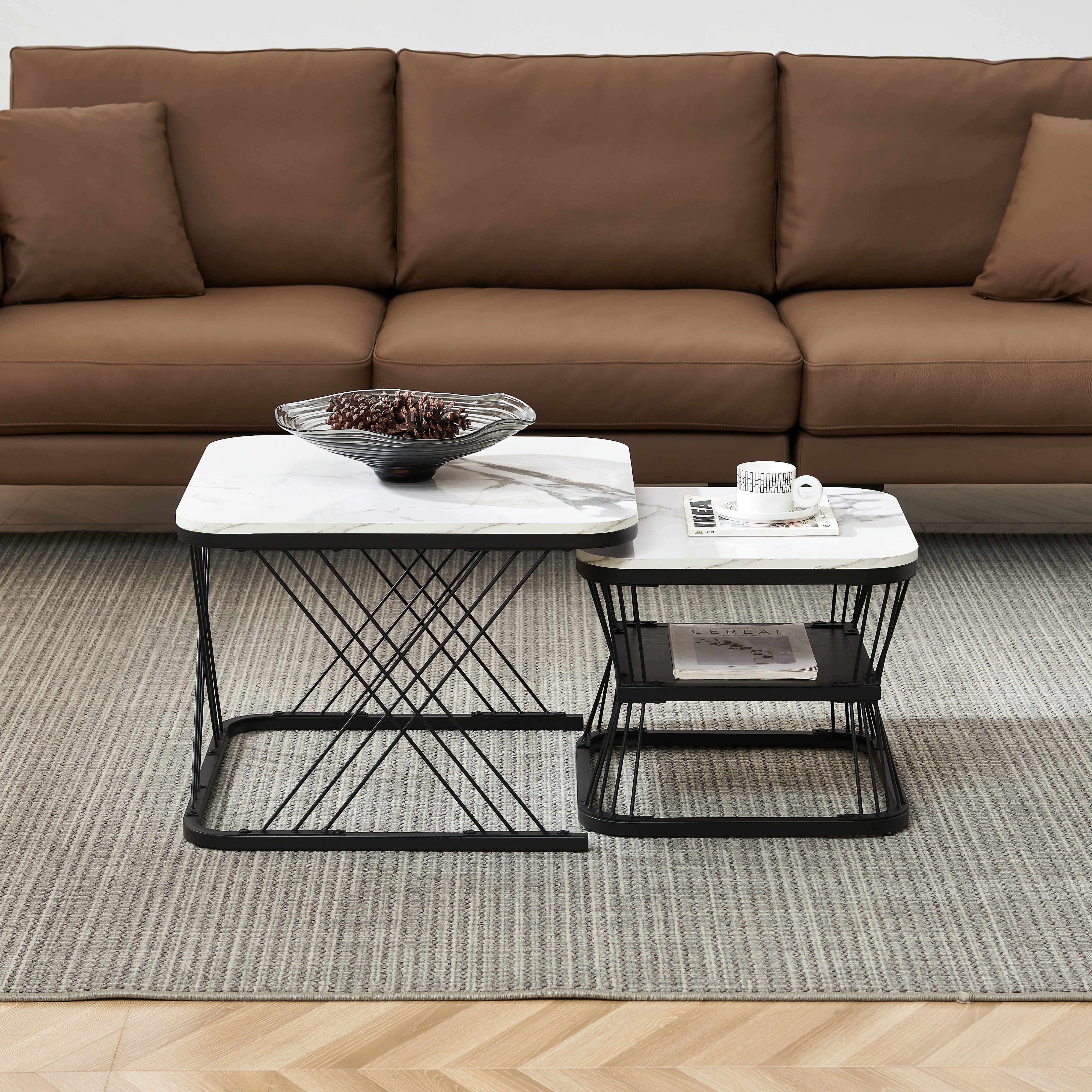 Modfu Couchtisch Couchtische Aus Schiefer Und X Form Metallbeinen