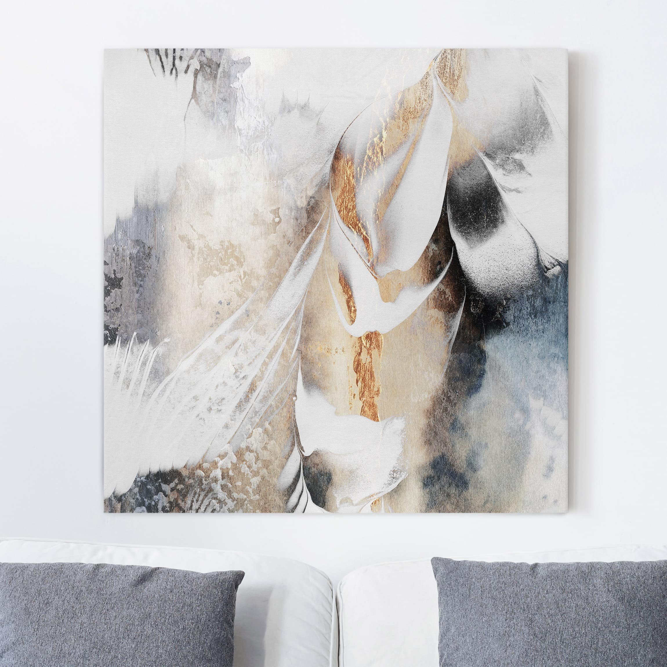 Bilderdepot24 Leinwandbild Kunstdruck Goldene Abstrakte Malerei Gold
