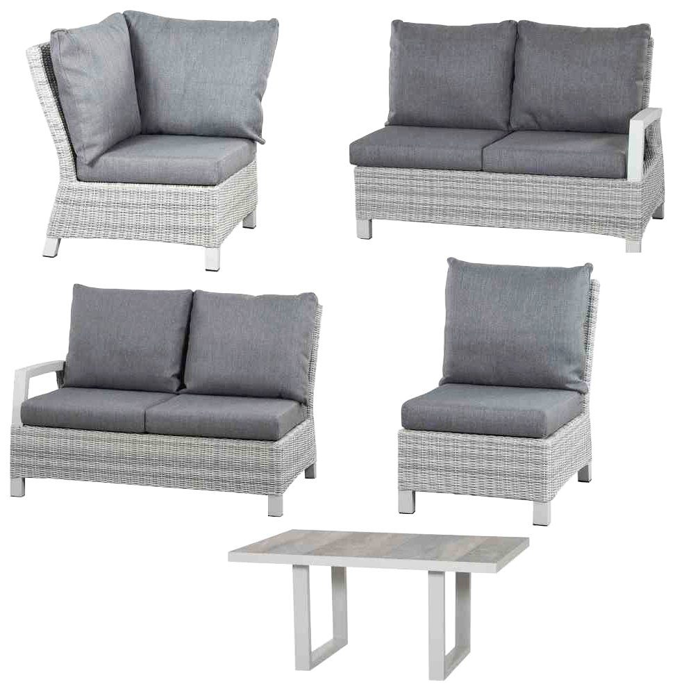 Siena Garden Gartenlounge Set Corido 5 tlg Aluminiumgestell und armlehnen in matt weiB grau
