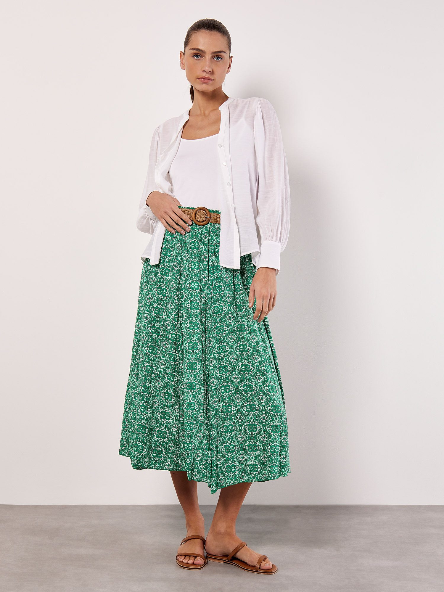 Apricot Midirock Mosaic Crinkle Belted Skirt 2 Tlg Flechtgürtel