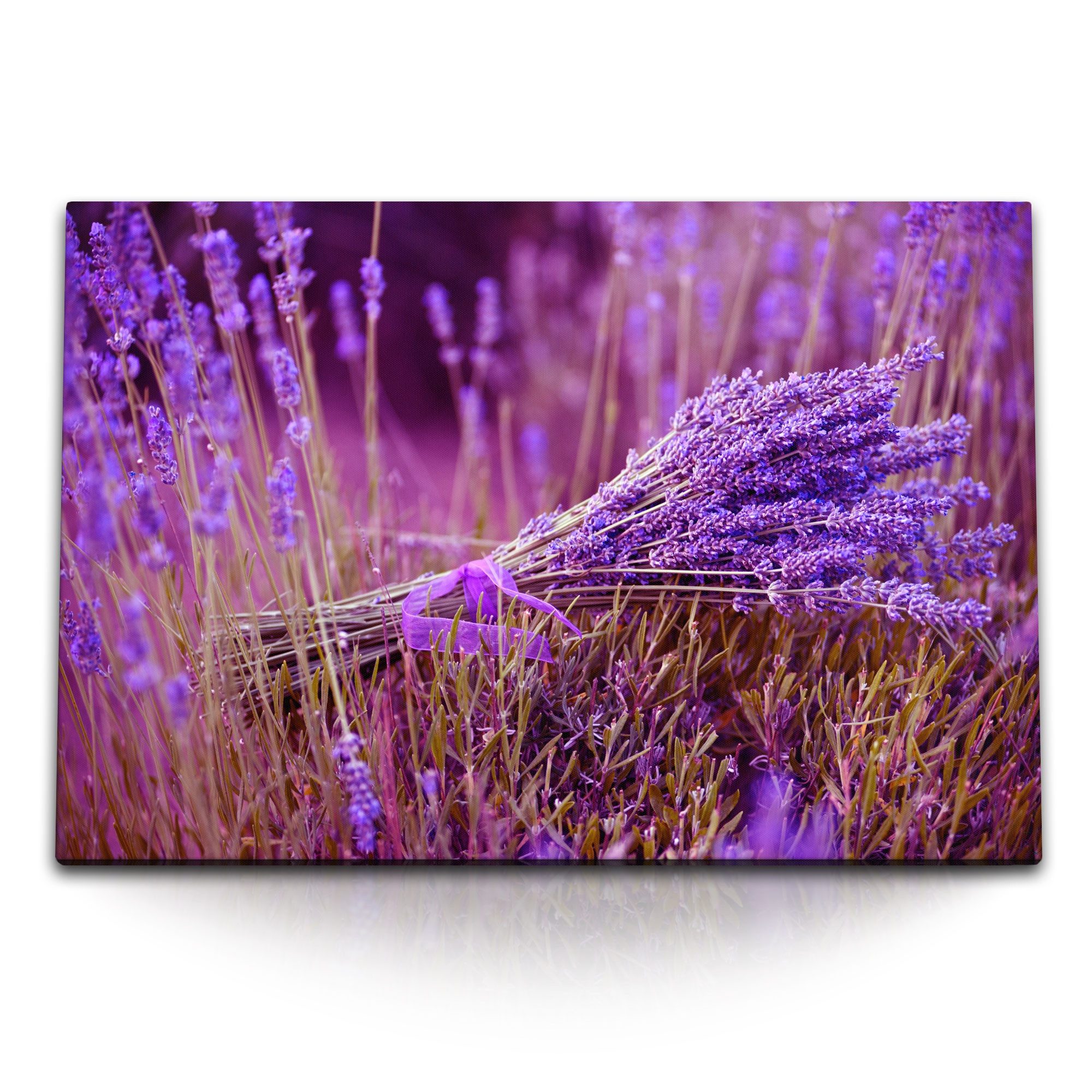 Sinus Art Leinwandbild 120x80cm Wandbild auf Leinwand Lavendel Blumen Strauß Violett Wildblum ...