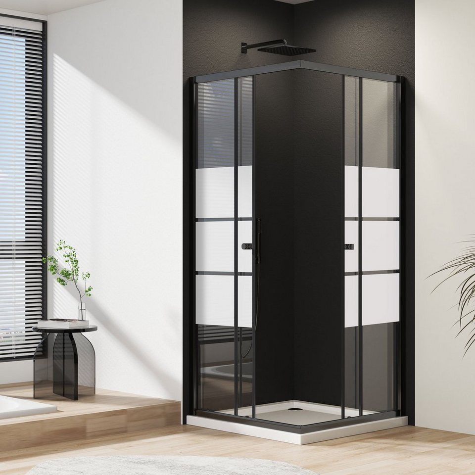 Boromal Eckdusche Duschkabine Schwarz 75x90 Schiebetür Eckeinstieg