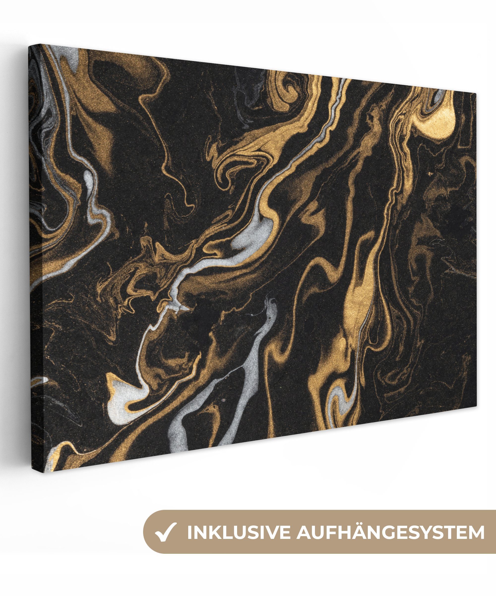 Onemillioncanvasses® Leinwandbild Marmor Silber Gold Abstrakt 1