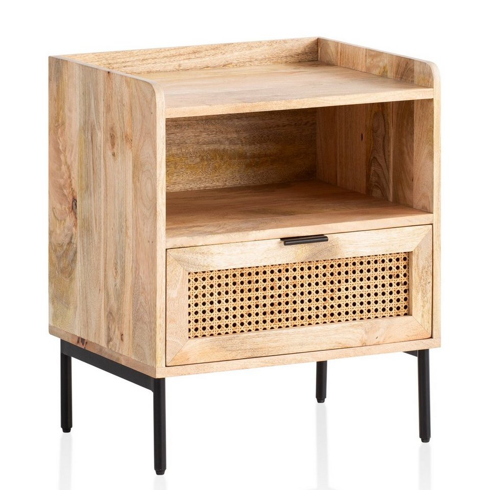 Finebuy Nachttisch Fb98149 Massivholz Rattan 50x60x40 Cm