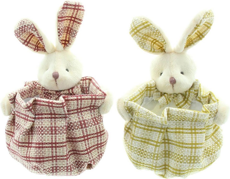 Dekoleidenschaft Osterhase Säckchen In Beige Rot Gelb Kariert 18