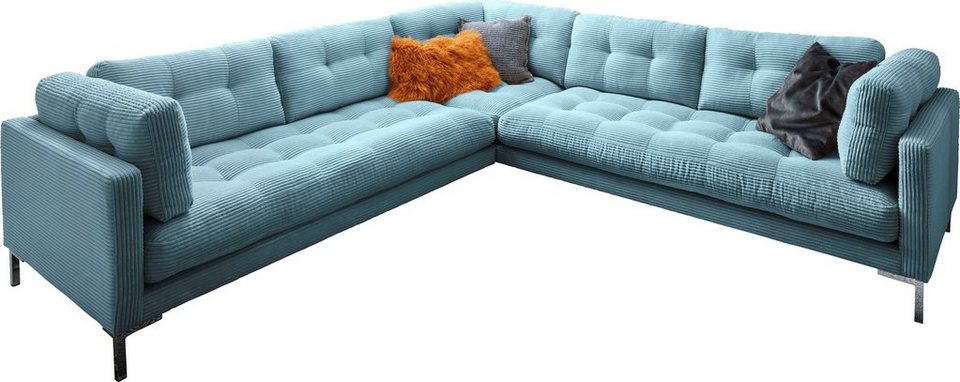 Trends By Hg Wohnlandschaft Landau U Form In Cord Stoff Mit Metallfuß