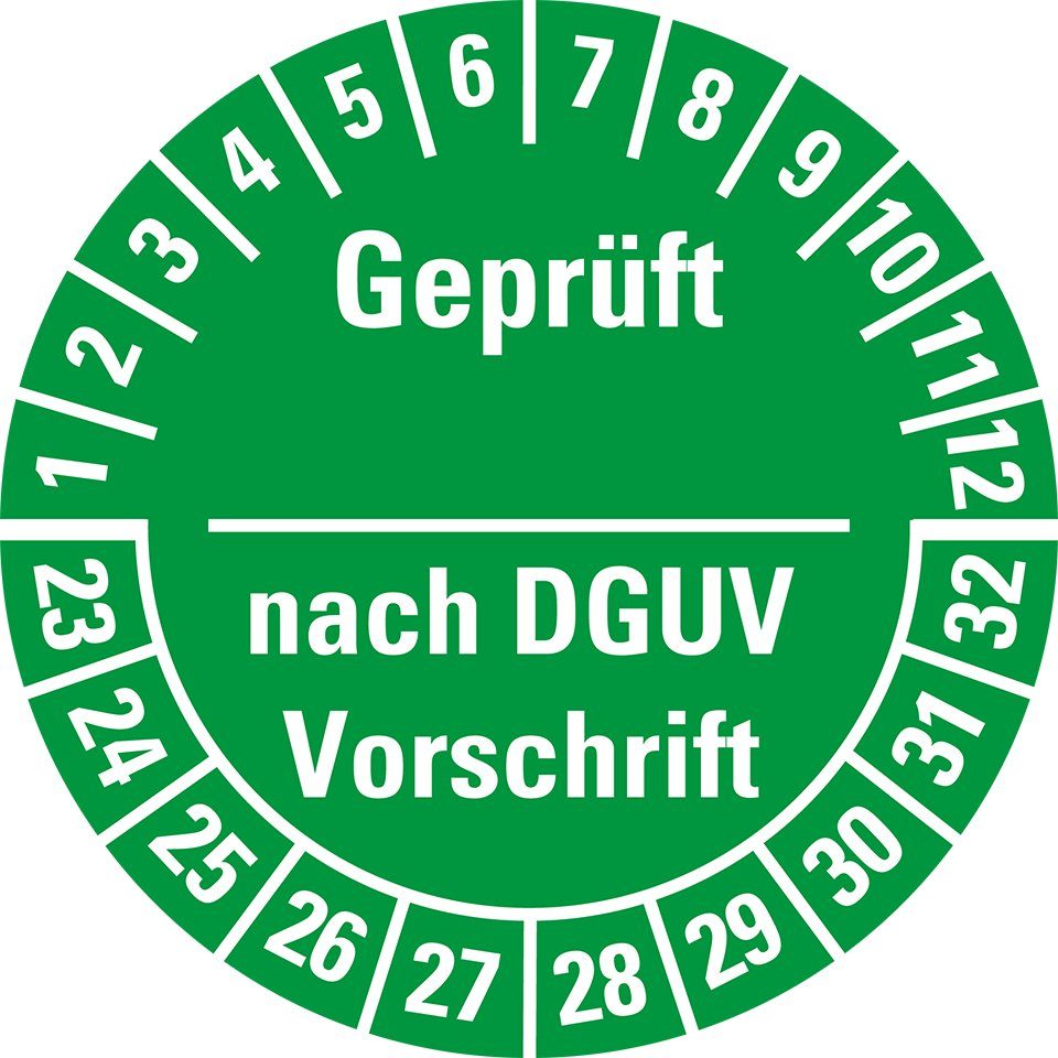 König Werbeanlagen Hinweisschild Prüfplak. Geprüft...nach DGUV Vorschrift 23-32,grün,Dokufolie ...