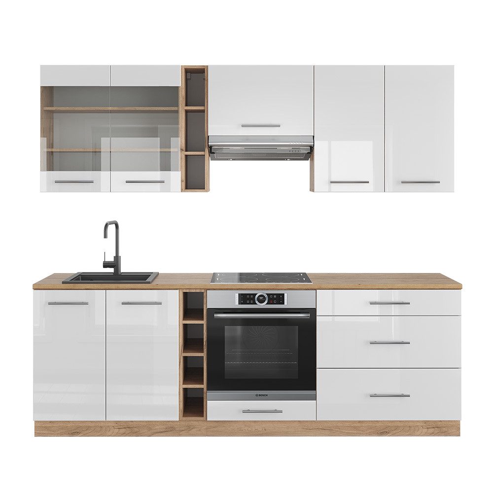 Vicco Küchenzeile Fame-Line, Goldkraft Eiche/Goldkraft Eiche, 235 cm ...