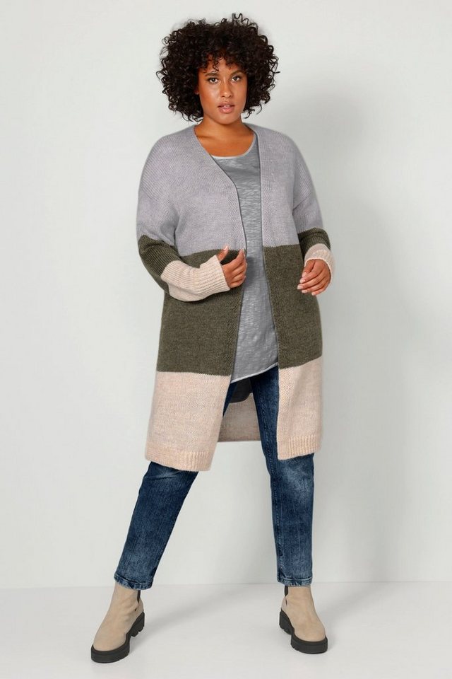 Angel Of Style Strickjacke Long Strickjacke Blockstreifen Offene Form