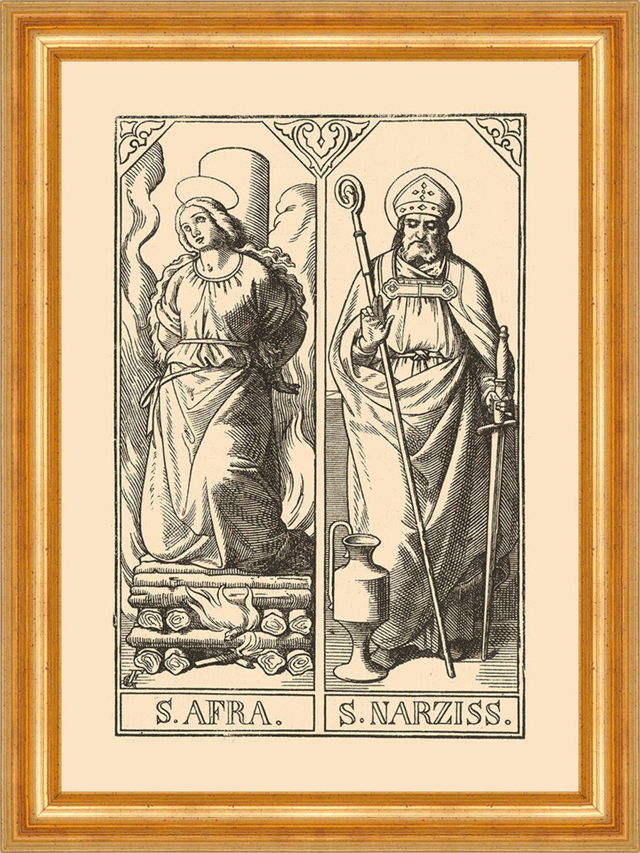 Kunstdruck Die heilige Afra Der heilige Narziss Holzstich Sankt A4 1061 Gerahmt, (1 St)