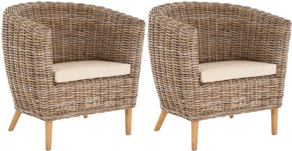Krines Home Loungesessel 2er Set Clubsessel Koobo Rattan Sessel