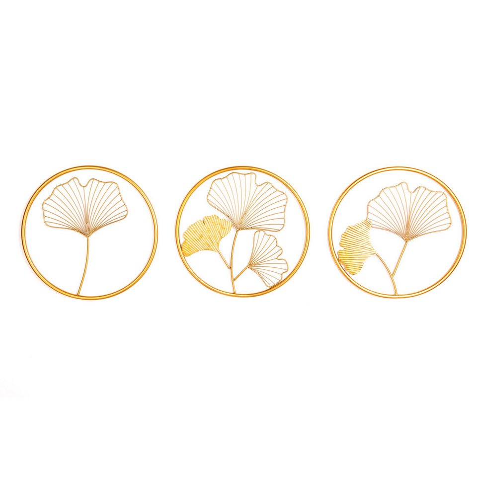 Riess Ambiente Wanddekoobjekt Ginkgo 40cm Gold Set 3 St Metall