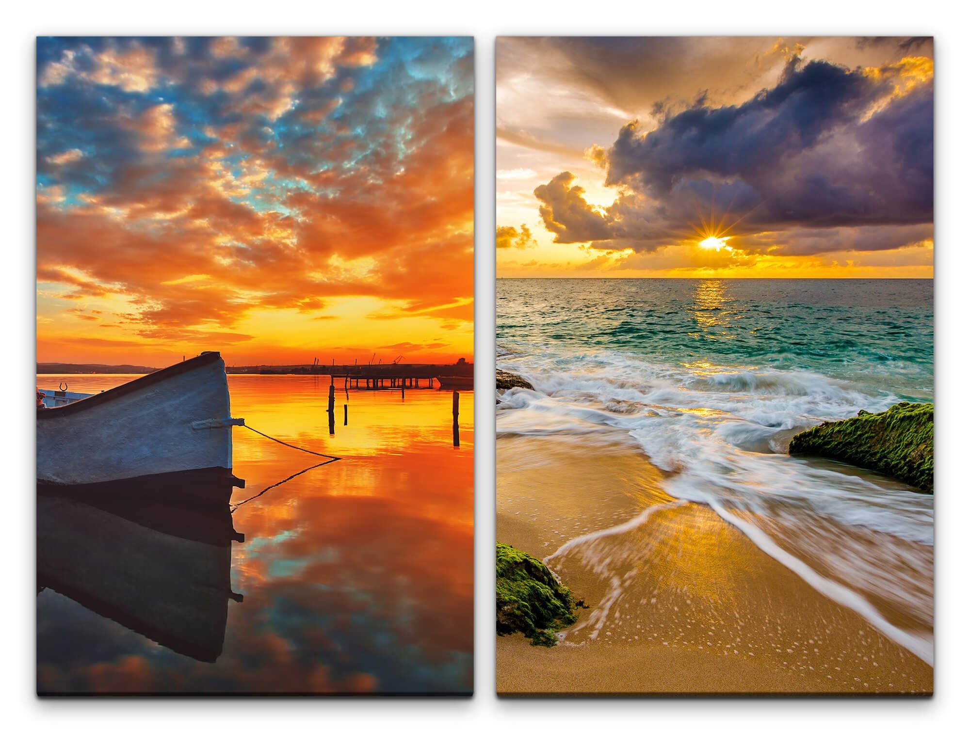 Sinus Art Leinwandbild 2 Bilder Je 60x90cm Meer Boot Stille Strand