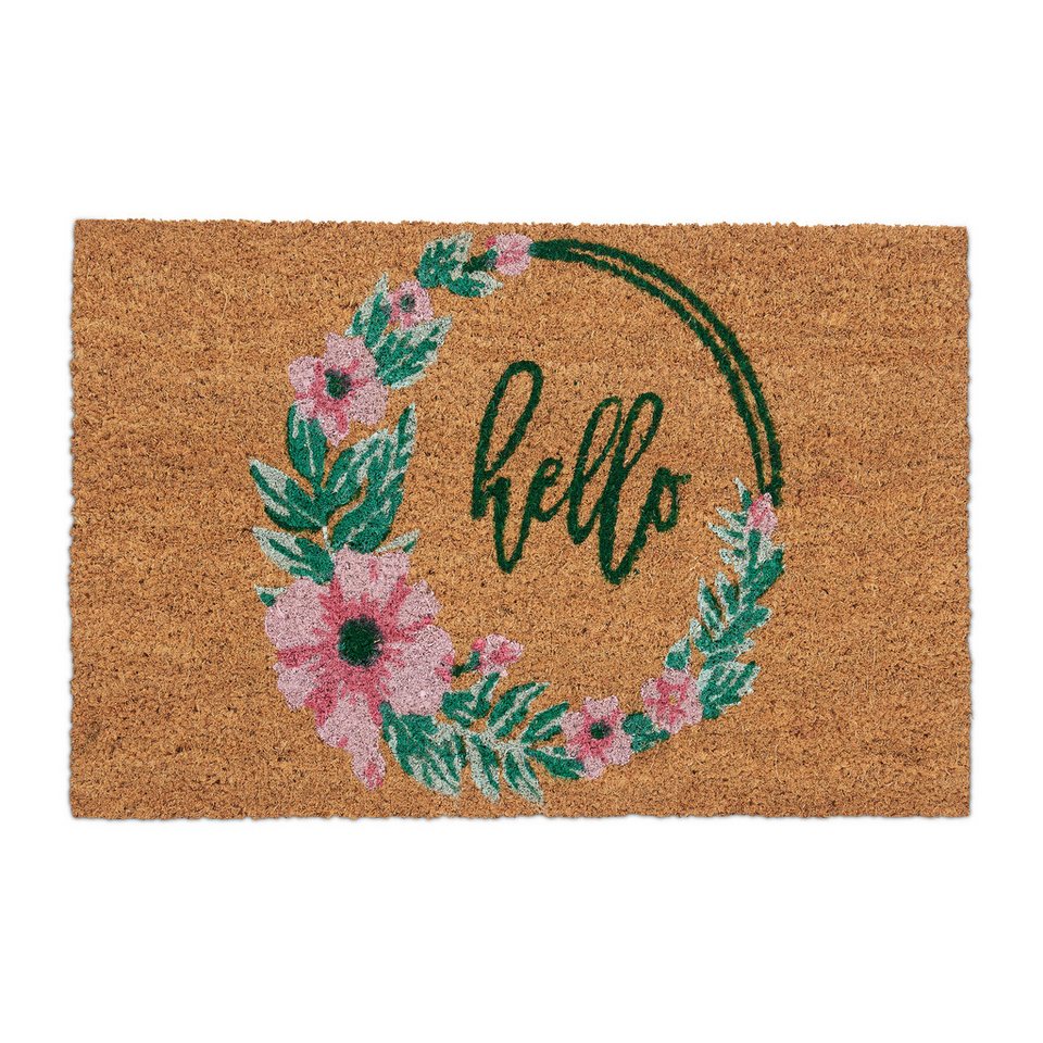 Relaxdays Fußmatte Kokos Fußmatte Hello Rechteckig Höhe 15 Mm