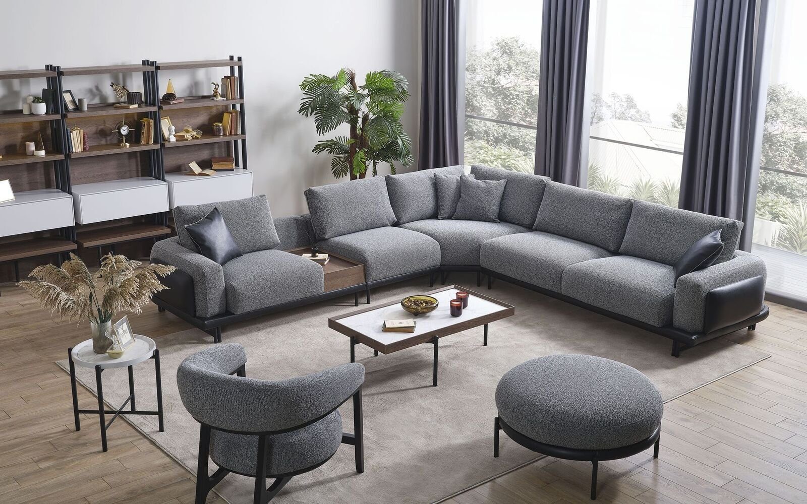 Jvmoebel Wohnzimmer Set Graue Wohnzimmer Garnitur Luxus Ecksofa L Form