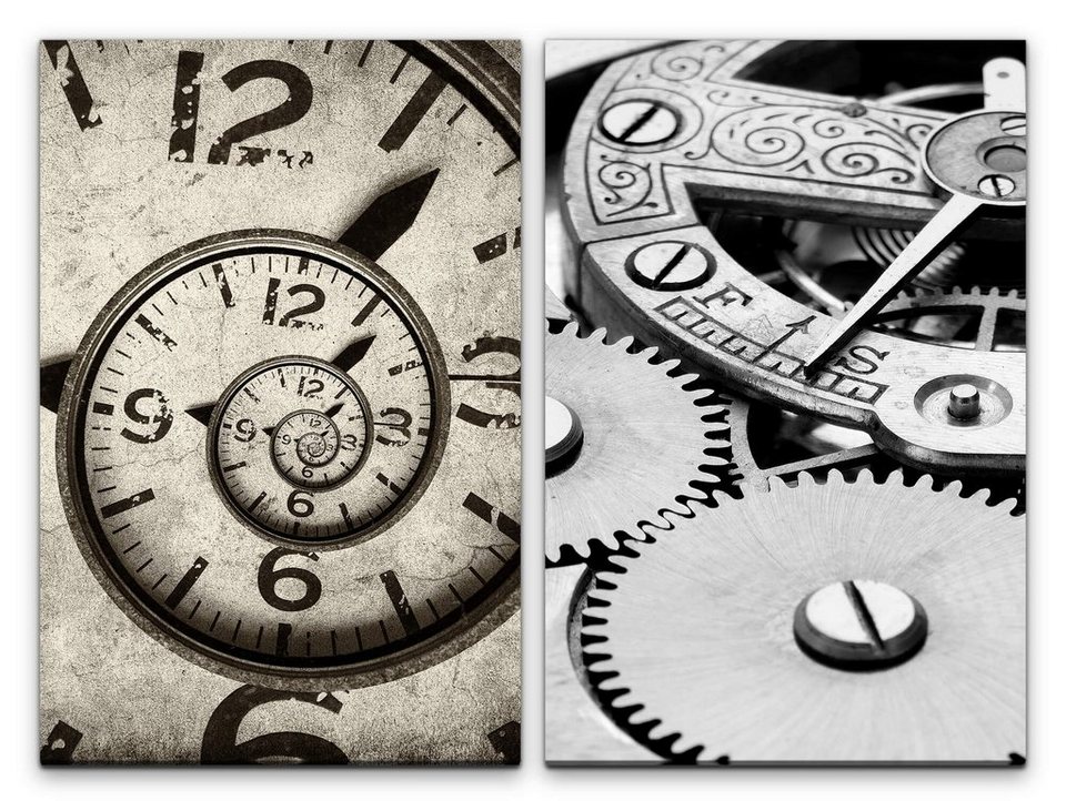 Sinus Art Leinwandbild 2 Bilder Je 60x90cm Uhr Uhrwerk Zahnräder