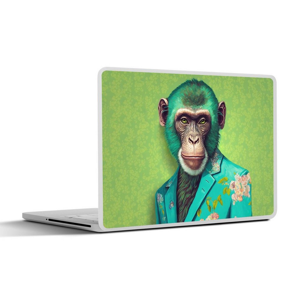 Muchowow Wandsticker Affe Colbert Blumen Neon Porträt 1 St