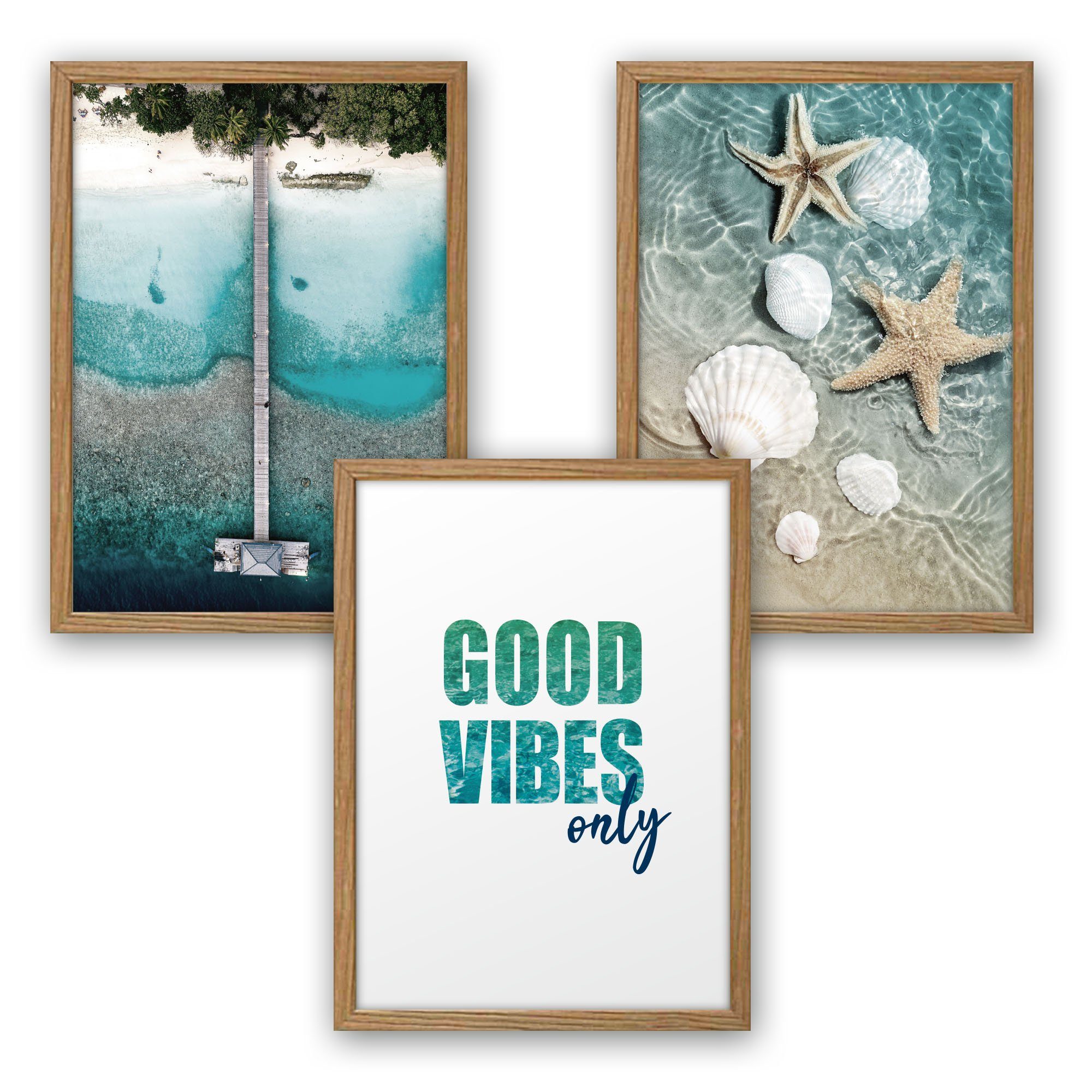 Kreative Feder Poster, Landschaft, Natur, Insel, Meer, Strand (Set, 3 ...