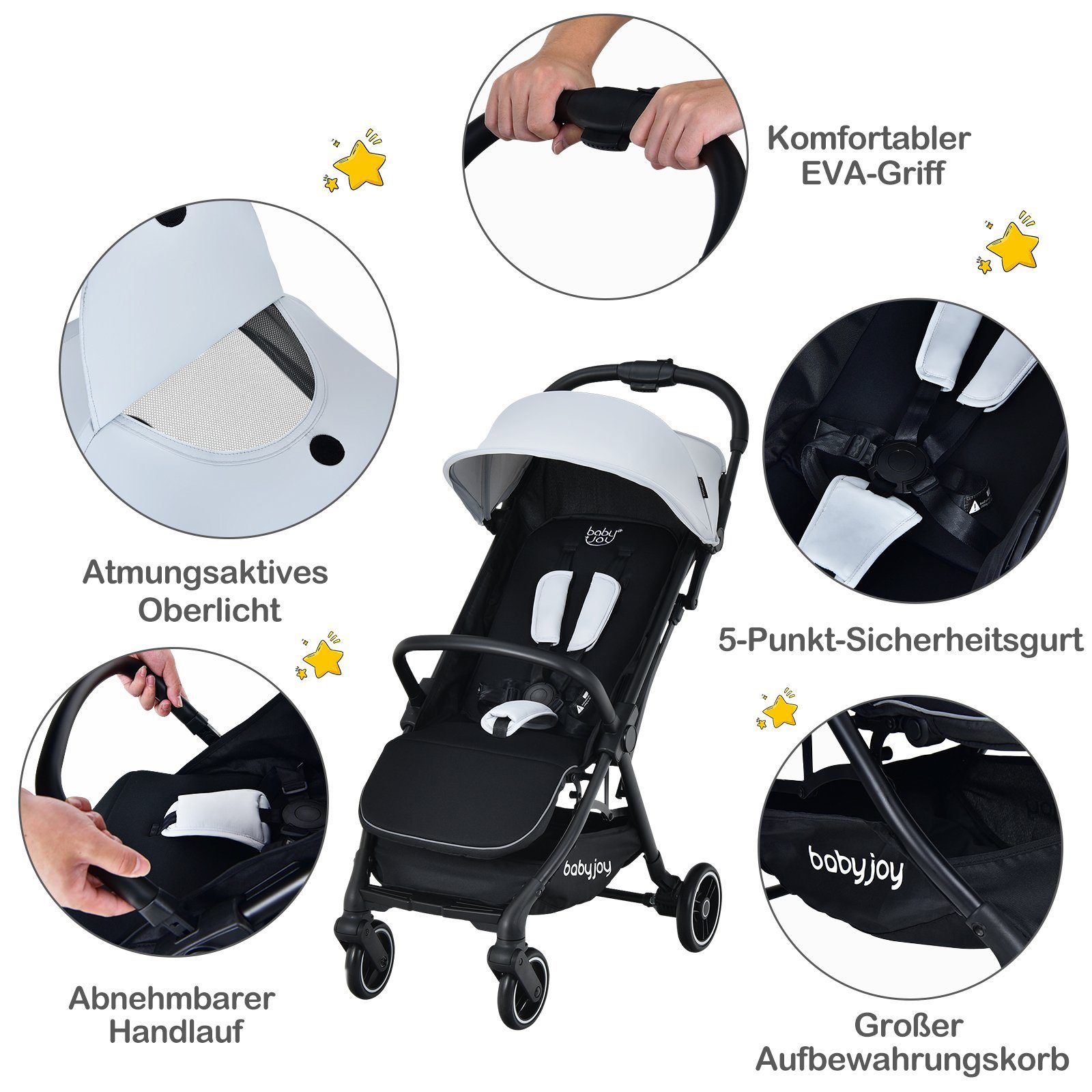 COSTWAY Kinder-Buggy Kinderbuggy, klappbar, mit verstellbare Rückenlehne