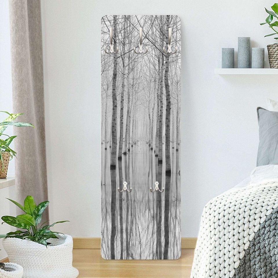 Bilderdepot24 Garderobenpaneel Schwarz Weiß Bäume Wald Kunst Natur