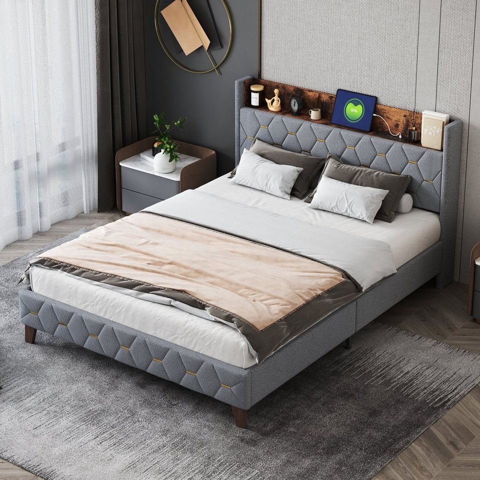 Okwish Polsterbett Doppelbett Stauraumbett Funktionsbett Gästebett