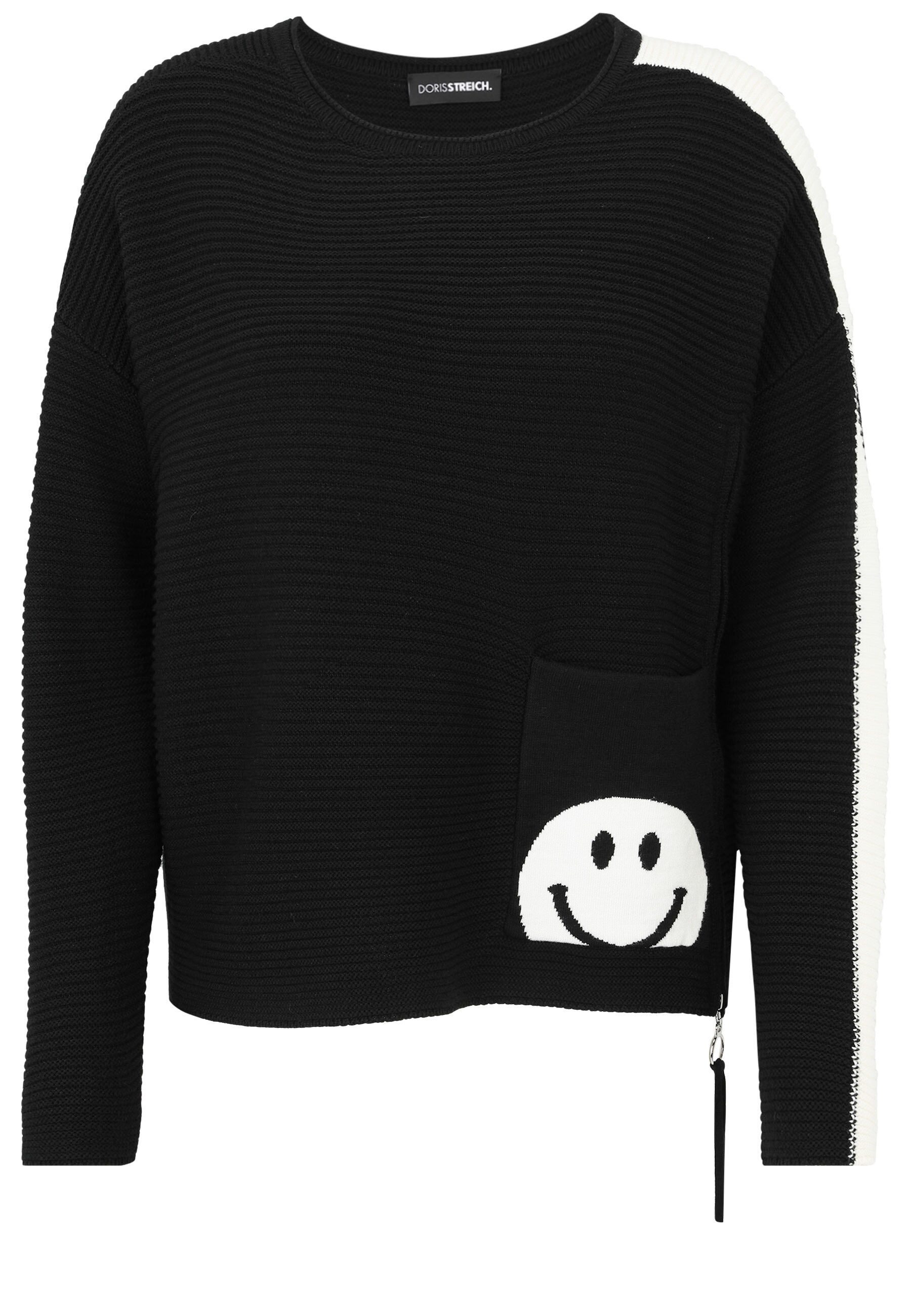 Doris Streich Strickpullover mit Tasche mit Smiley-Jacquard-Muster
