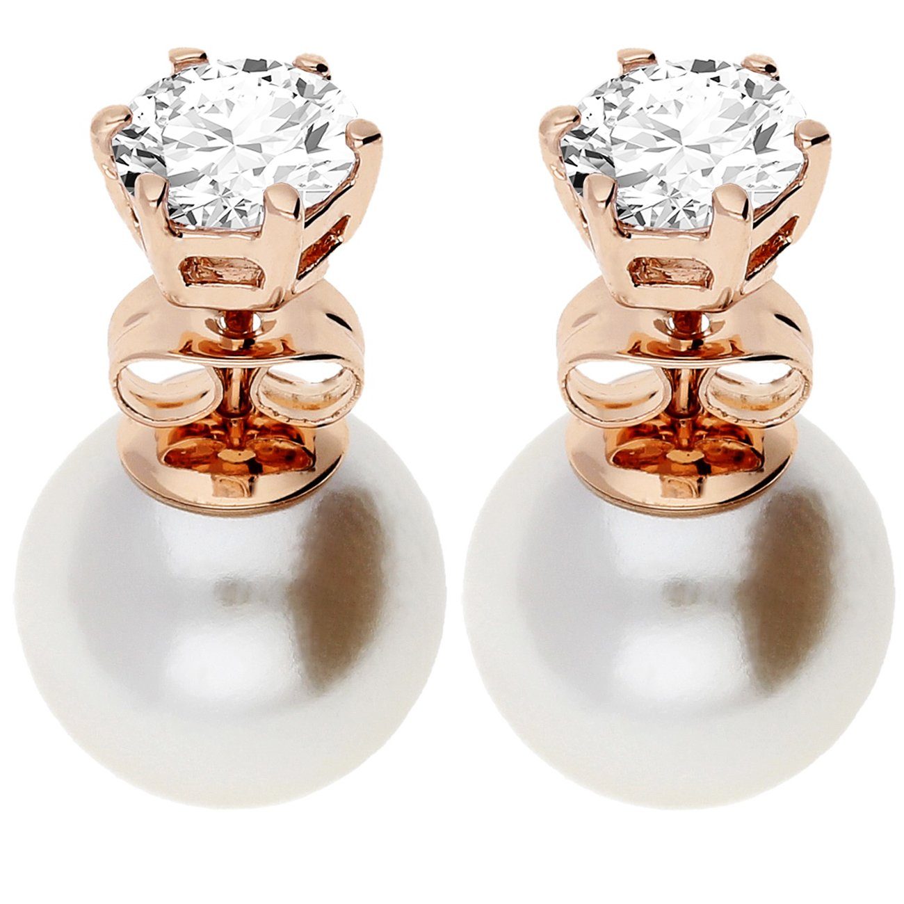 LÖb Paar Ohrstecker Ohrringe Doppel Mit Perlen Zirkonia Roségold Weiß