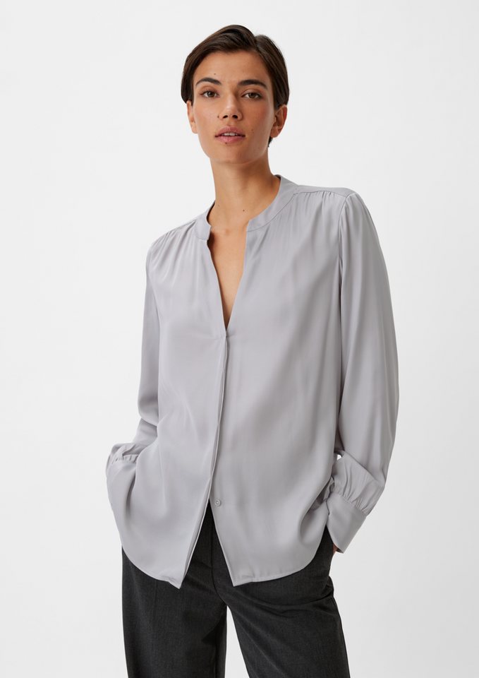 Comma Langarmbluse Satinbluse Aus Viskosemix Raffung