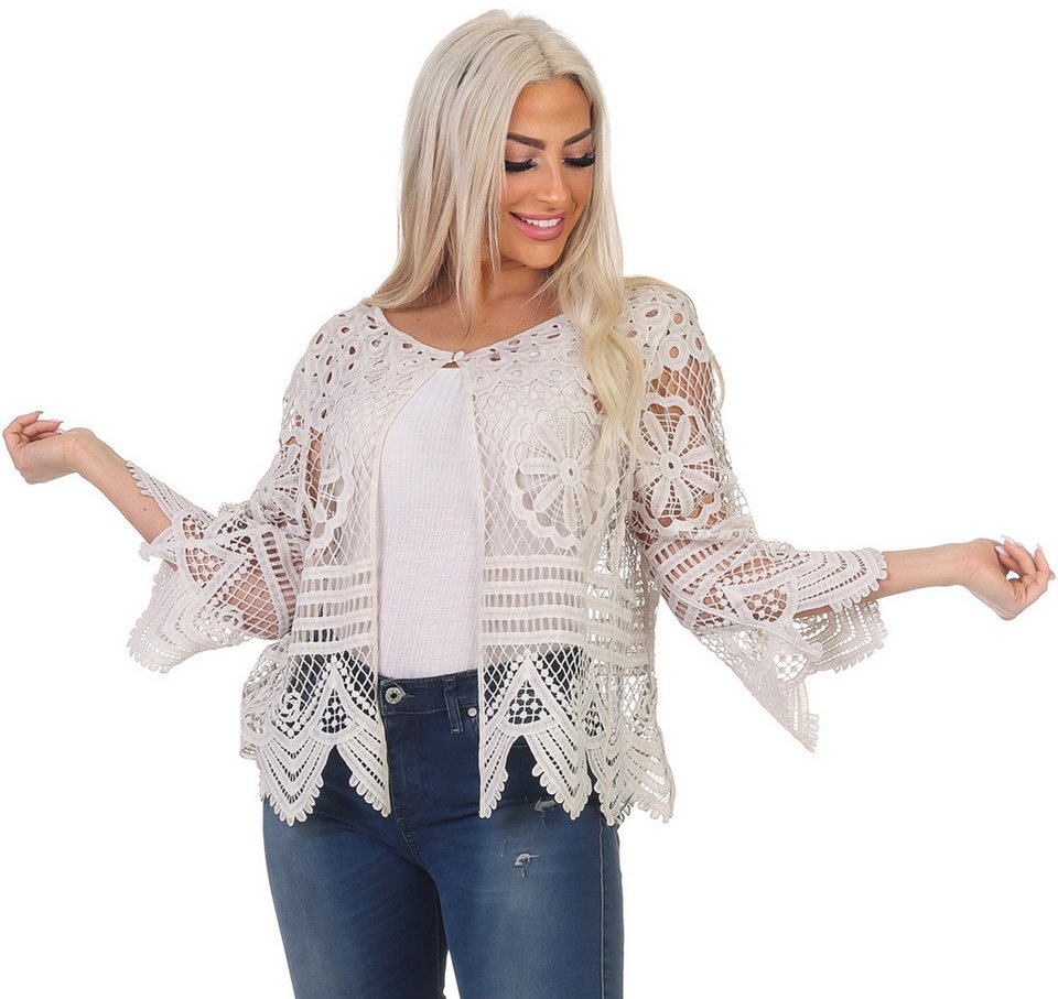 Aurela Damenmode Ajourstrickjacke Damen Häkeljacke Sommer Bolero