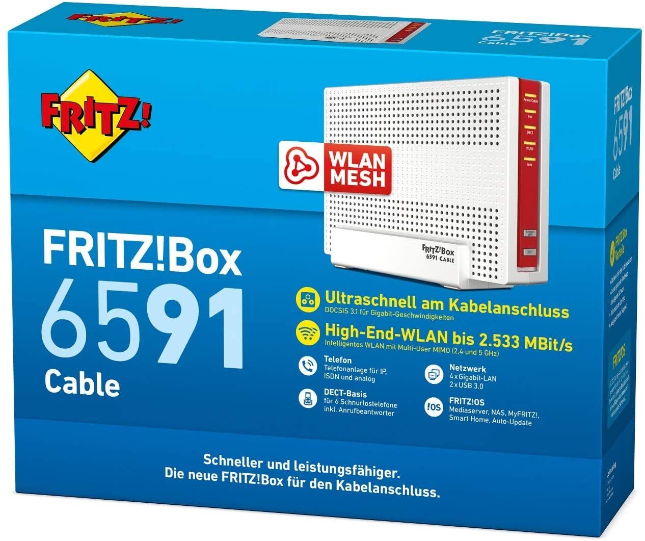 AVM FRITZ!Box 6591 Cable WLAN-Router, WLAN AC + N Router Kabelmodem ...