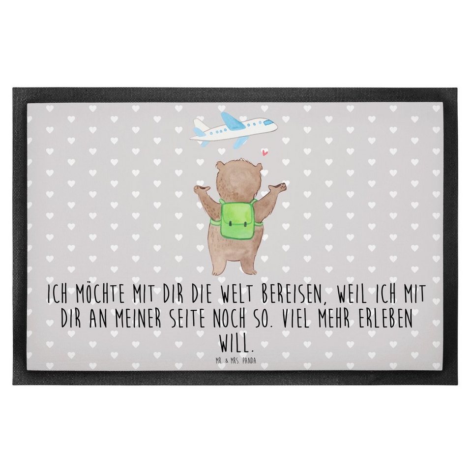 Fußmatte 40 X 60 Cm Bär Flugzeug Grau Pastell Geschenk