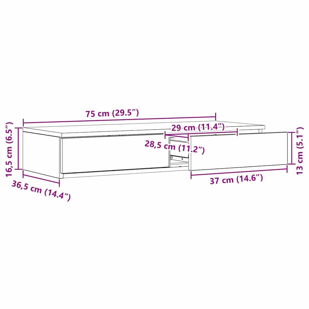 vidaXL Bett Bettschubladen Beton Grau 75 x 36,5 x 16.5 cm Holzwerkstoff ...