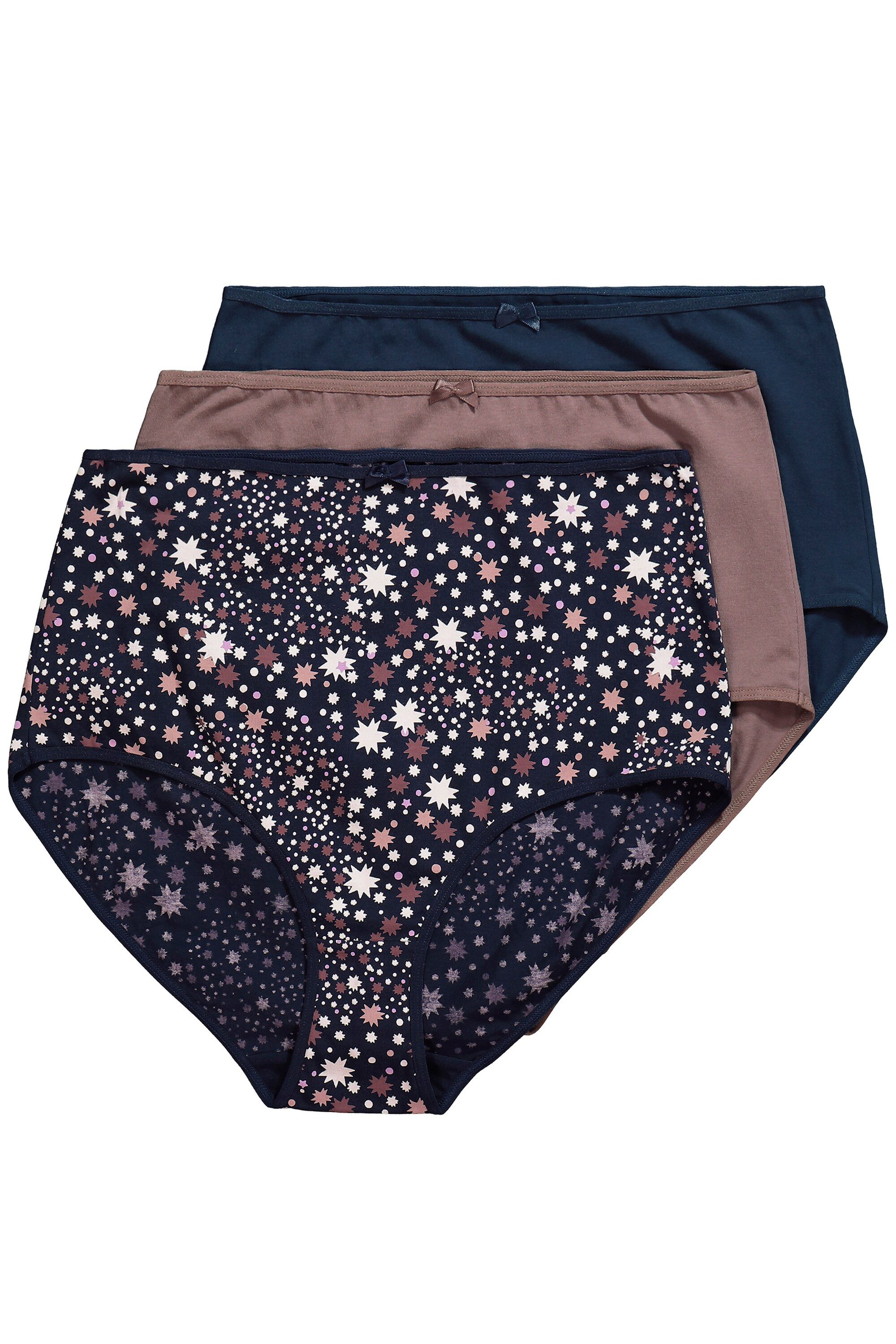Ulla Popken Slip Maxislips 3er-Pack Sterne/ einfarbig