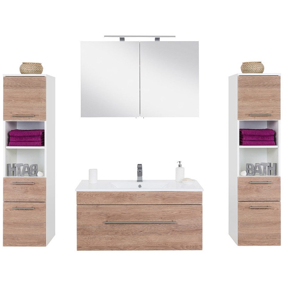 Lomadox Badmöbel Set Lagos 02 Spar Set 4 St Weiß 2004x195x48cm