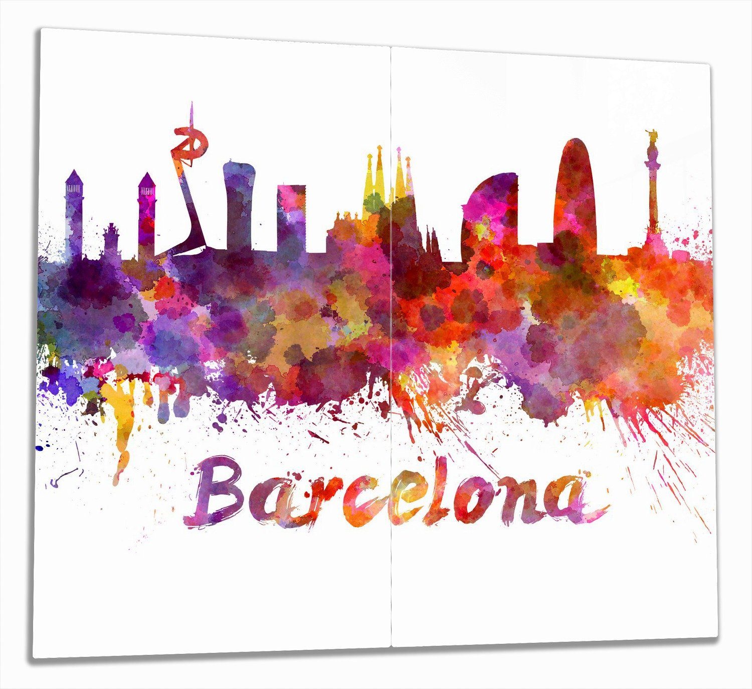 Wallario Herd Abdeckplatte Städte Als Aquarell Skyline Von Barcelona