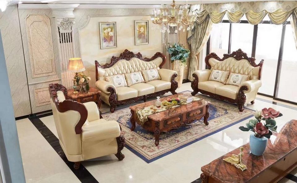 Jvmoebel Sofa Sofagarnitur 321 Sitz Set Design Sofas Holz Barock
