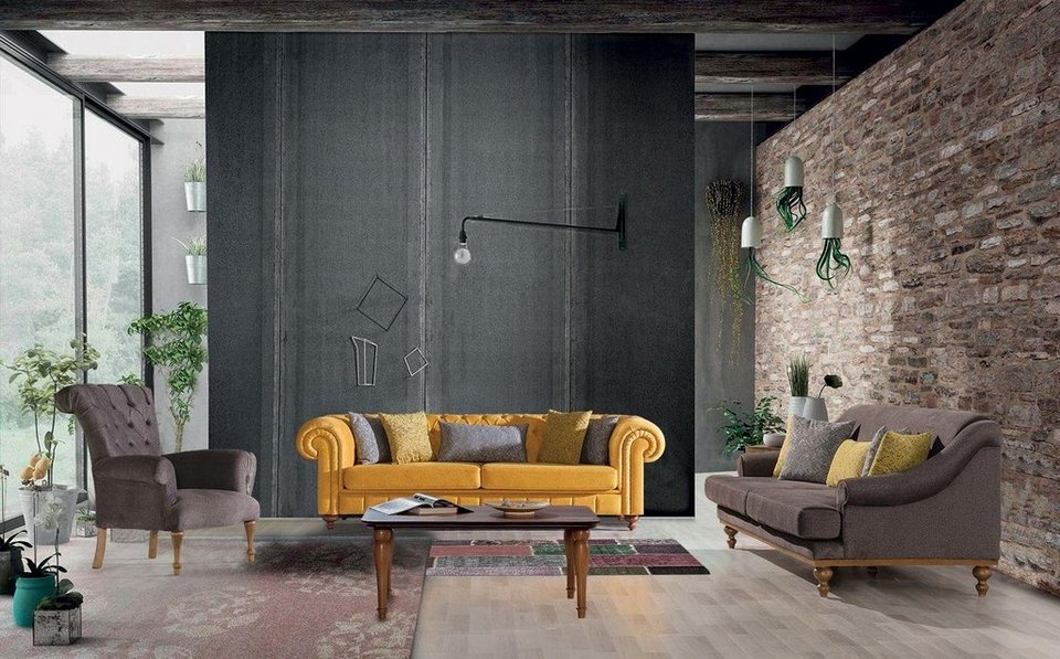 Jvmoebel Wohnzimmer Set Stilvoller Sofa Set Designer Dreisitzer Luxus