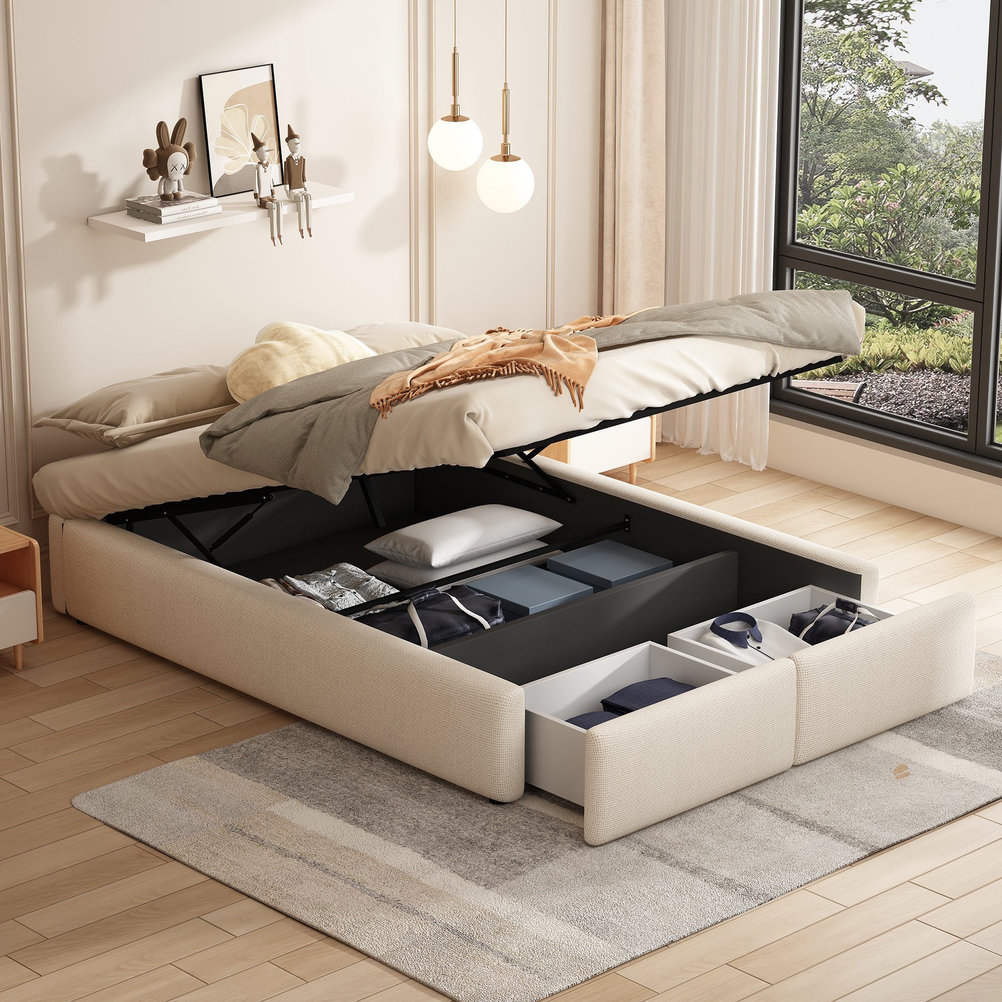 Ulife Polsterbett Plattformbett Doppelbett Stauraumbett Mit 2