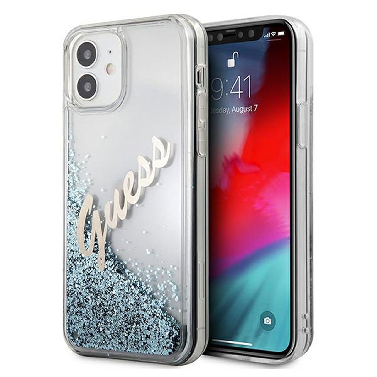 Guess Handyhülle Guess Apple Iphone 12 Mini Blau Glitter Vintage Script