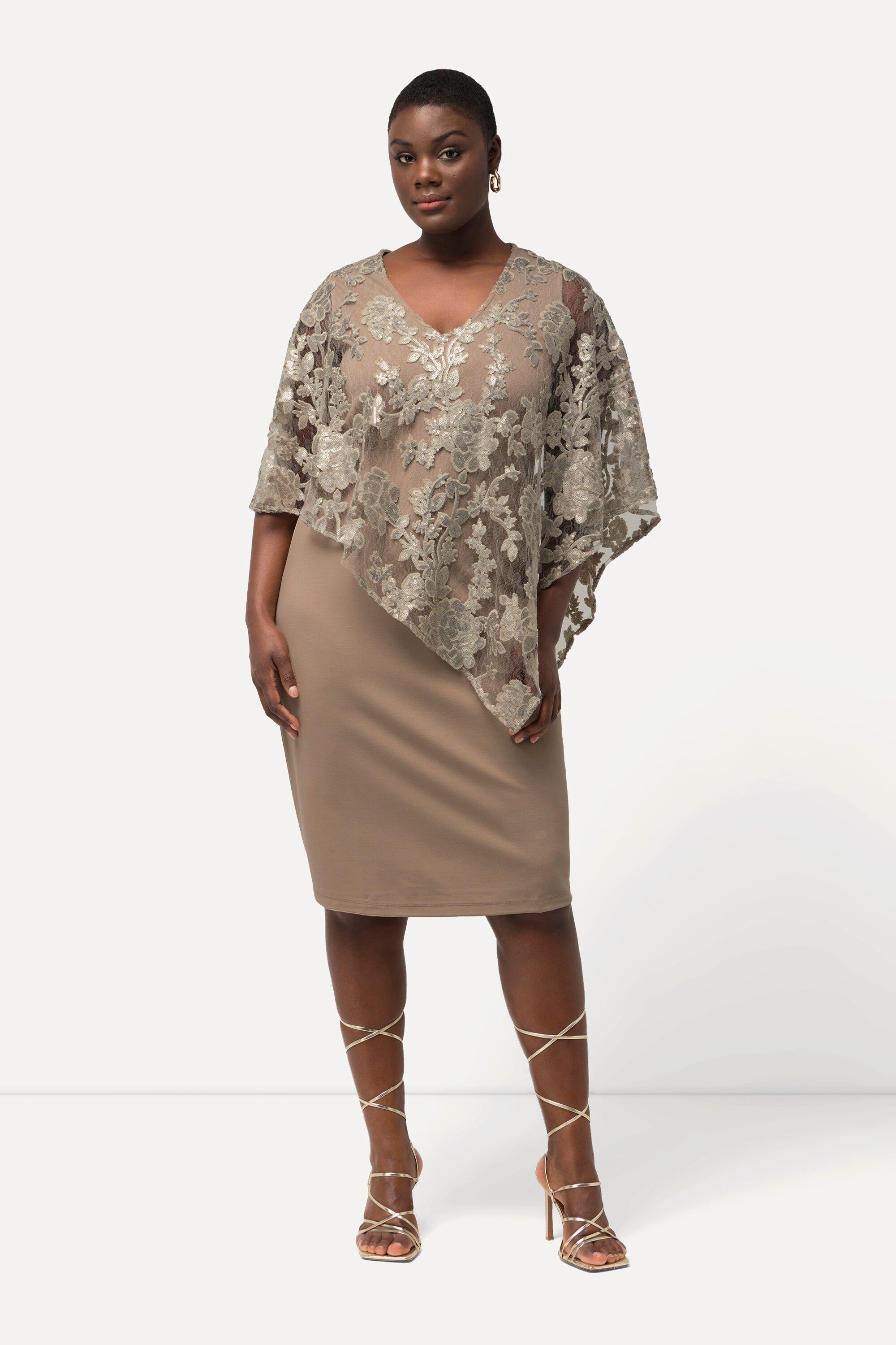 Ulla Popken Abendkleid Kleid Mit Spitzenüberwurf Spitzen Überwurf 34 Arm