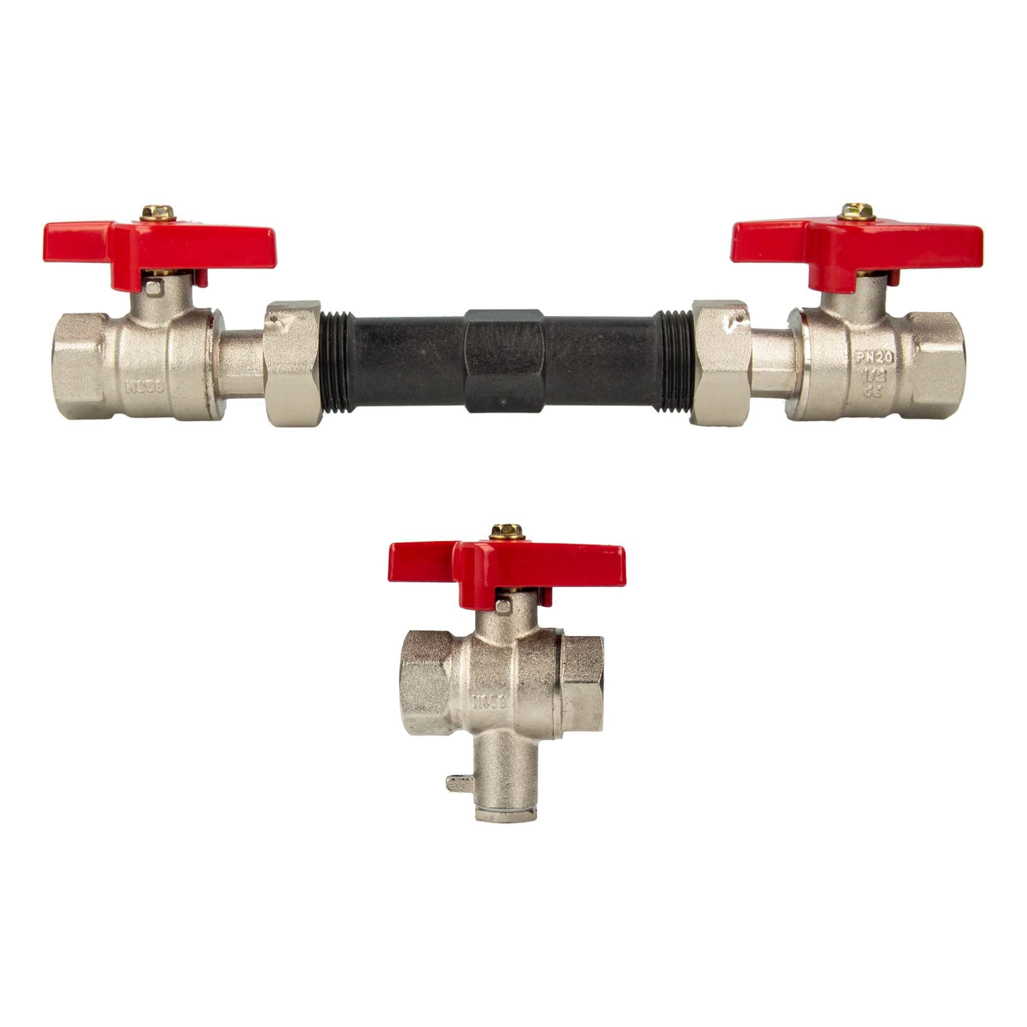 tecuro Wasserzähler Einbausatz zu Wärmezähler 1/2 Zoll (DN15) x 110 mm, mit Kugelhähnen, (inkl ...