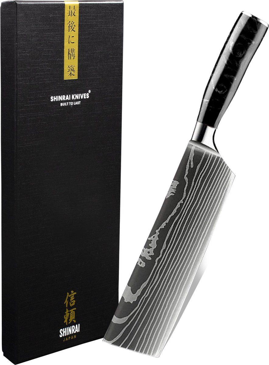 Shinrai Japan Damastmesser Hackmesser 18 cm - Japanisches Messer mit ...