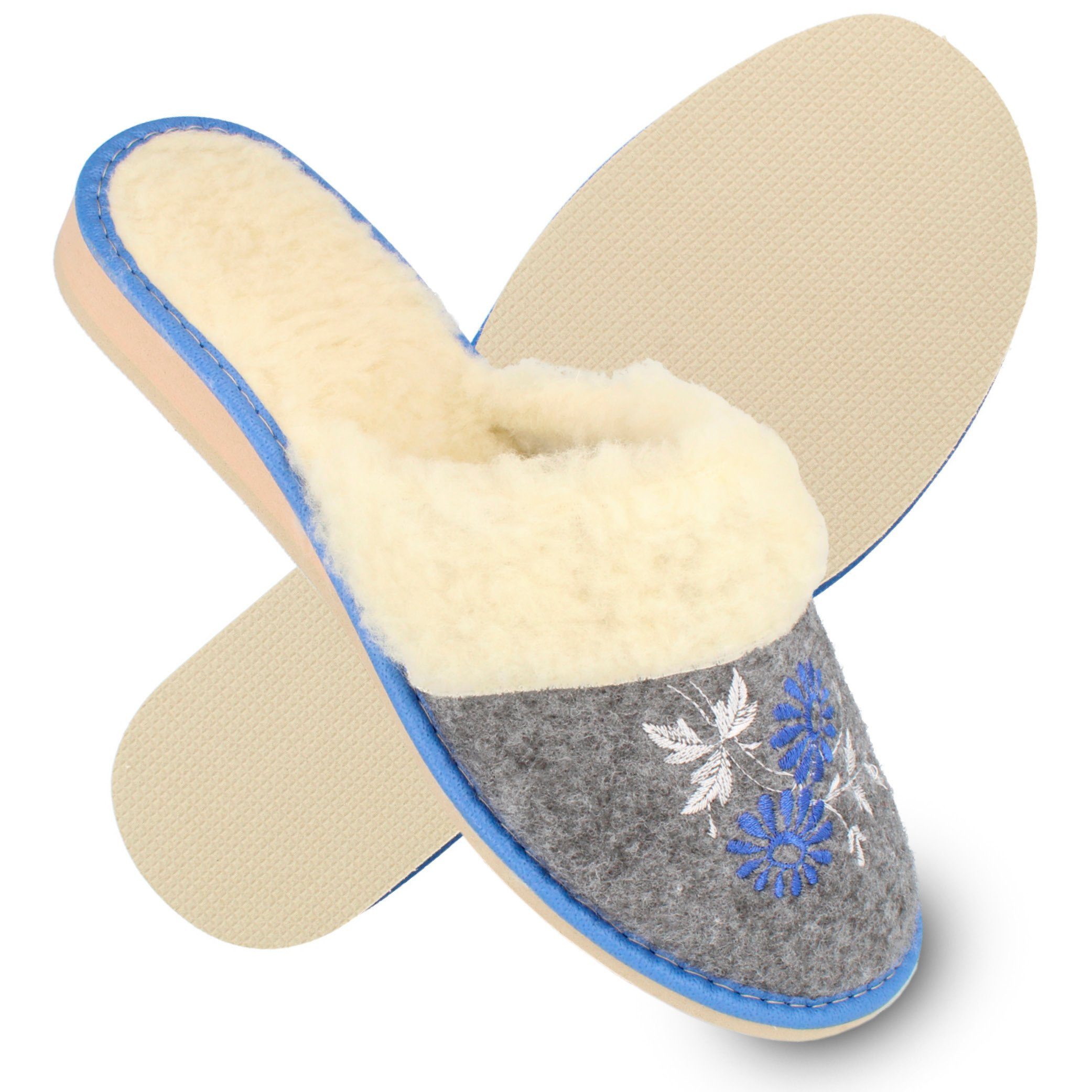 filsko Damen Winter Hausschuhe mit Schafwolle gefüttert Hausschuh