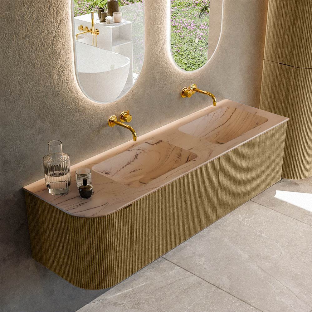 MONDIAZ Waschtisch set curve gerundet echtholz 155 cm Dusk ...