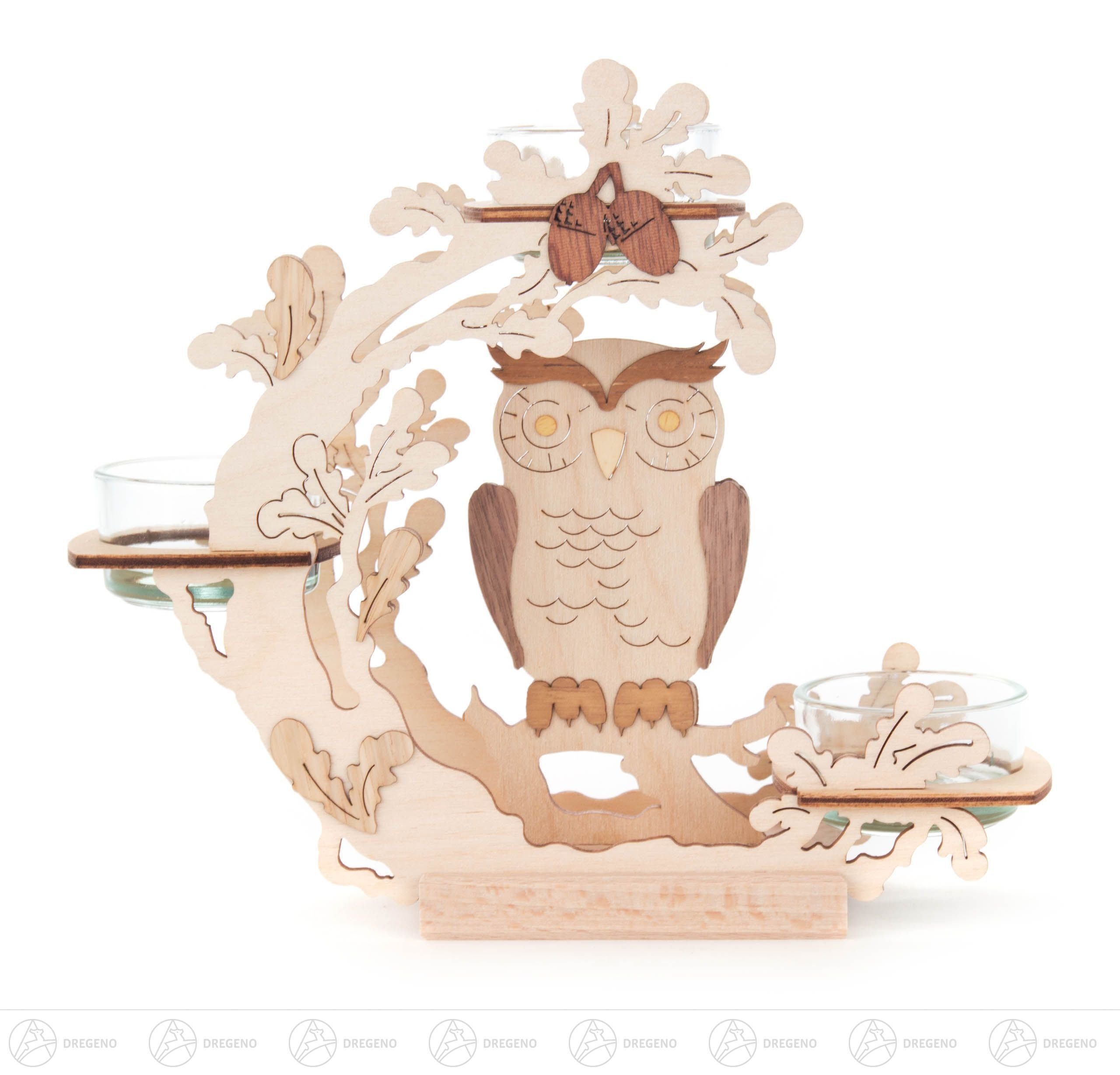 Dregeno Erzgebirge Teelichthalter Teelichtkranz Eule Breite x Höhe x Tiefe 19 cmx16,5 cmx6 cm ...