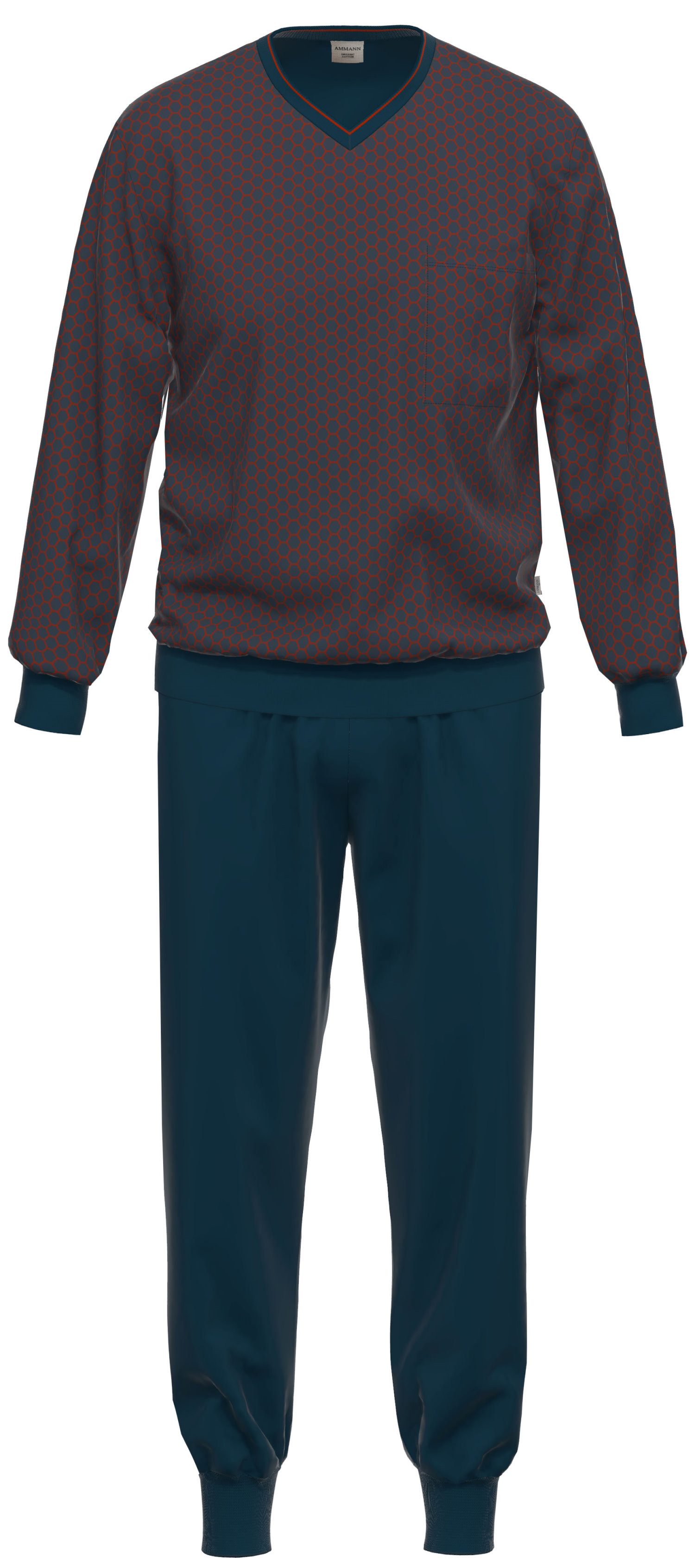 Ammann Schlafanzug Herren Pyjama Lang Mit Bündchen 2 Tlg Baumwolle