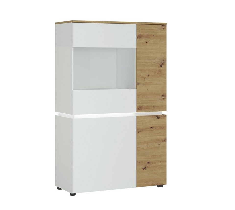 Möbelando Vitrine Lccv02 In Artisan Eichealpinweiss Mit 4 Türen