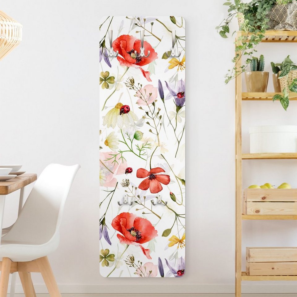 Bilderdepot24 Garderobenpaneel Rot Aquarell Muster Marienkäfer Mit Mohn